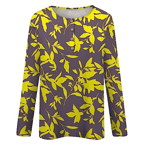 Womens Tops Button Down Fall Blouse Loose Fit Casual Tunic Shirt Long Sleeve Printed Pullover Comfortable Tshirt Full XL Mattress Topper T Shirts Cotton(3-Gold,3X-Large)