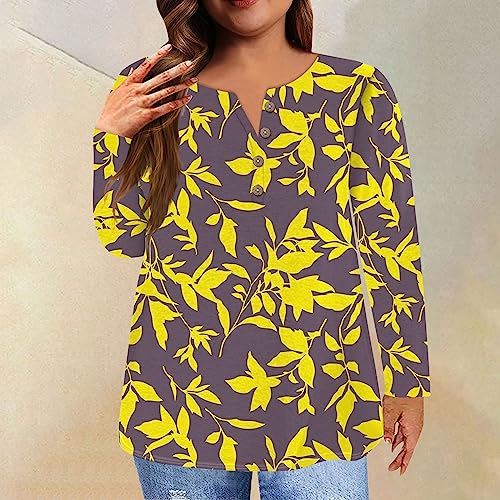 Womens Tops Button Down Fall Blouse Loose Fit Casual Tunic Shirt Long Sleeve Printed Pullover Comfortable Tshirt Full XL Mattress Topper T Shirts Cotton(3-Gold,3X-Large)