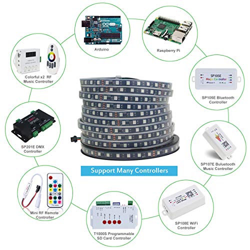 ALITOVE 32.8ft Addressable RGB LED Strip Light WS2811 Dream Color Digital Programmable Flexible LED Pixel Tape Light 24V 10m 600 LEDs 5050 SMD Waterproof IP67 Black PCB for Arduino Raspberry Pi