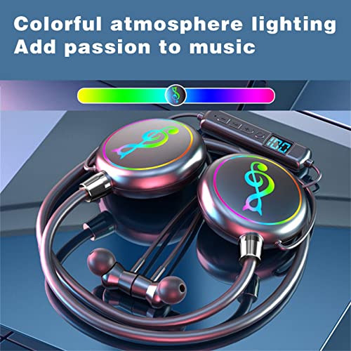Wireless Bluetooth Halter Neck Headphones RGB Led Breathing Lamp Multi-Function Sports Earbuds in-Ear 5.3 Support Sd-Card, 3D Stereo Sound for Sports Gym