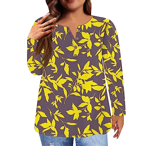 Womens Tops Button Down Fall Blouse Loose Fit Casual Tunic Shirt Long Sleeve Printed Pullover Comfortable Tshirt Full XL Mattress Topper T Shirts Cotton(3-Gold,3X-Large)