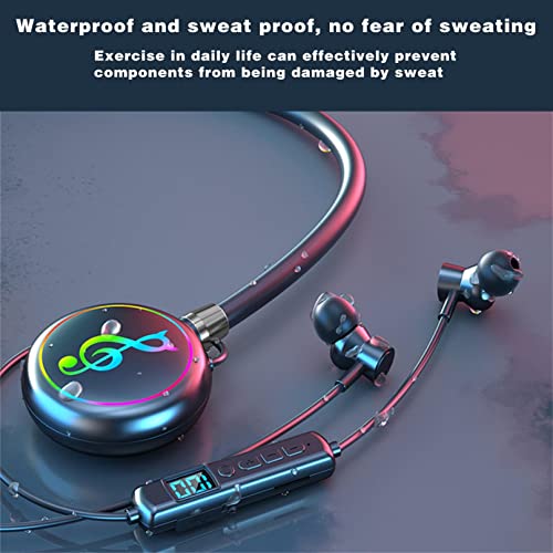 Wireless Bluetooth Halter Neck Headphones RGB Led Breathing Lamp Multi-Function Sports Earbuds in-Ear 5.3 Support Sd-Card, 3D Stereo Sound for Sports Gym