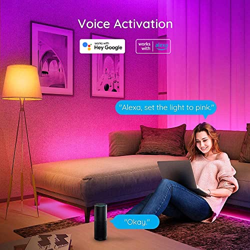 Govee 65.6ft Alexa LED Strip Lights, Smart WiFi RGB Rope Light Works with Alexa Google Assistant, Remote App Control Lighting Kit, Music Sync Color Changing Lights for Bedroom, Living Room, Kitchen