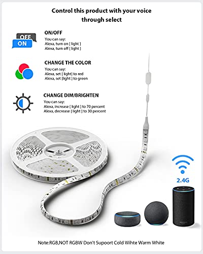 Maxonar LED Strip Lights Works with Alexa 32.8Ft/10M WiFi Wireless Smart Phone Controlled DIY Kit SMD 5050 RGB Multicolor Indoor Waterproof IP65 600LEDs Strip Light ,Works with Amazon Echo&Google Home
