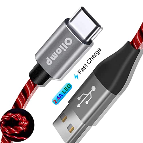 Oliomp USB C Cable, Type C Charging Cable Fast Charge, Lighted Up LED Cable, USB Type C Cable Compatible with Samsung Galaxy S21 Ultra S21 S20 S10 S9 S8 Plus Note 20 10 9 Pixel (6ft, Red)
