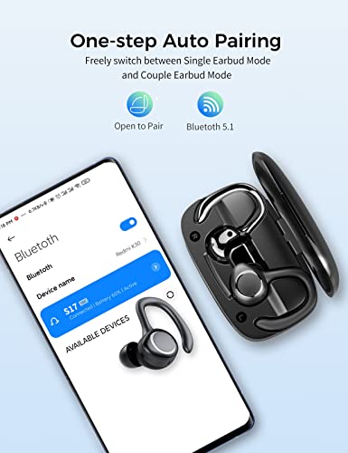 FAMOO Wireless Earbuds, Bluetooth 5.1 Headphones with Microphone, IPX7 Waterproof, 48H Playtime, High-Fidelity Stereo Earphones with Charging Case for Sports and Work