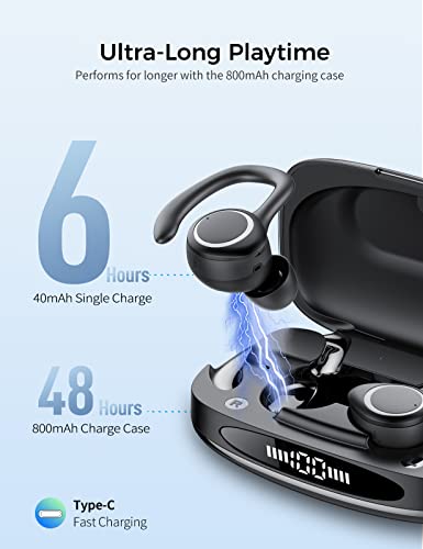 FAMOO Wireless Earbuds, Bluetooth 5.1 Headphones with Microphone, IPX7 Waterproof, 48H Playtime, High-Fidelity Stereo Earphones with Charging Case for Sports and Work