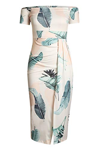 Dearlove Women's Casual Off The Shoulder Floral Print High Slit Evening Party Bridemaid Wedding Dress White Maternity XL