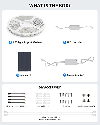 Maxonar LED Strip Lights Works with Alexa 32.8Ft/10M WiFi Wireless Smart Phone Controlled DIY Kit SMD 5050 RGB Multicolor Indoor Waterproof IP65 600LEDs Strip Light ,Works with Amazon Echo&Google Home