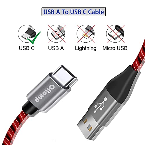 Oliomp USB C Cable, Type C Charging Cable Fast Charge, Lighted Up LED Cable, USB Type C Cable Compatible with Samsung Galaxy S21 Ultra S21 S20 S10 S9 S8 Plus Note 20 10 9 Pixel (6ft, Red)