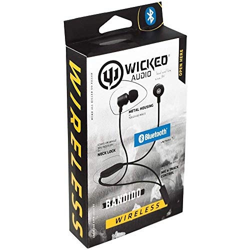 Wicked Audio Bandido Wireless β Bluetooth Earbuds with Microphone and Track Control β Wireless Headset with Metal Housing, Loop and Fin Attachments and Enhanced Bass β Black