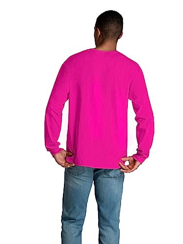 Fruit of the Loom Men's Eversoft Cotton T Shirts, Breathable & Moisture Wicking with Odor Control, Long Sleeve-Cyber Pink