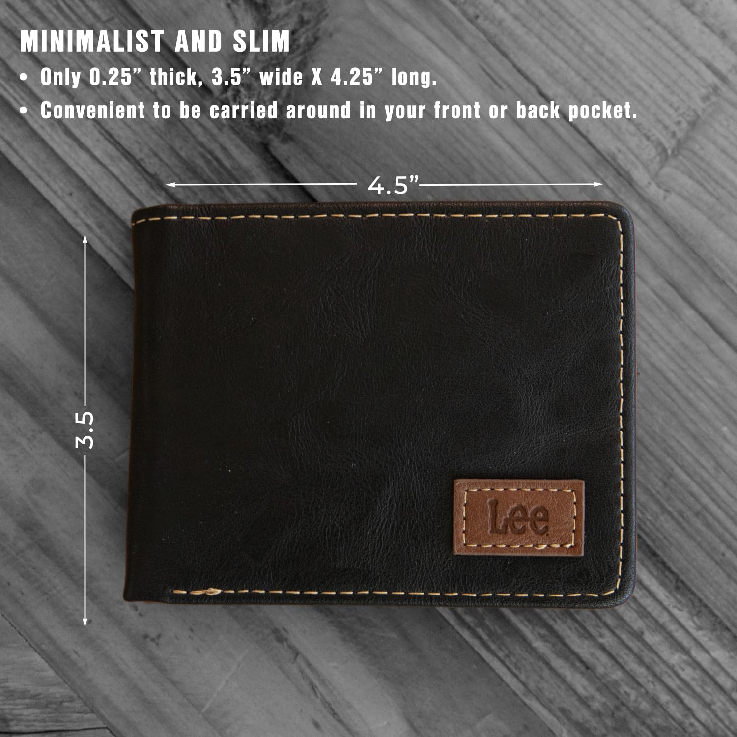 Lee Men’s Bifold Wallet Slim Casual Everyday Minimalist Cash and Card Holder (Black)