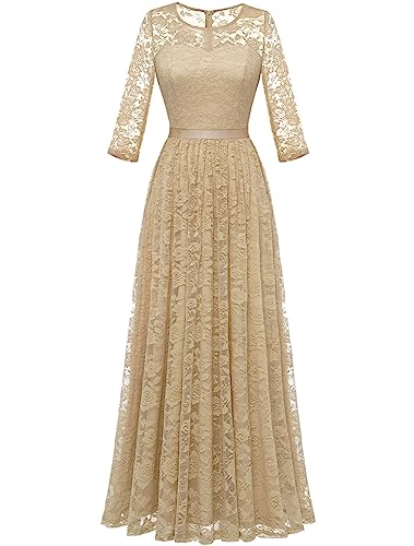 Wedtrend Champagne Bridesmaid Dresses for Wedding Party, Formal Gowns and Evening Party Dress, Floor Length Long Wedding Guest Dress Floral Lace Maxi Christmas Dress with Sleeves WTL20007Champagne3XL