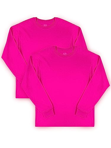 Fruit of the Loom Men's Eversoft Cotton T Shirts, Breathable & Moisture Wicking with Odor Control, Long Sleeve-Cyber Pink