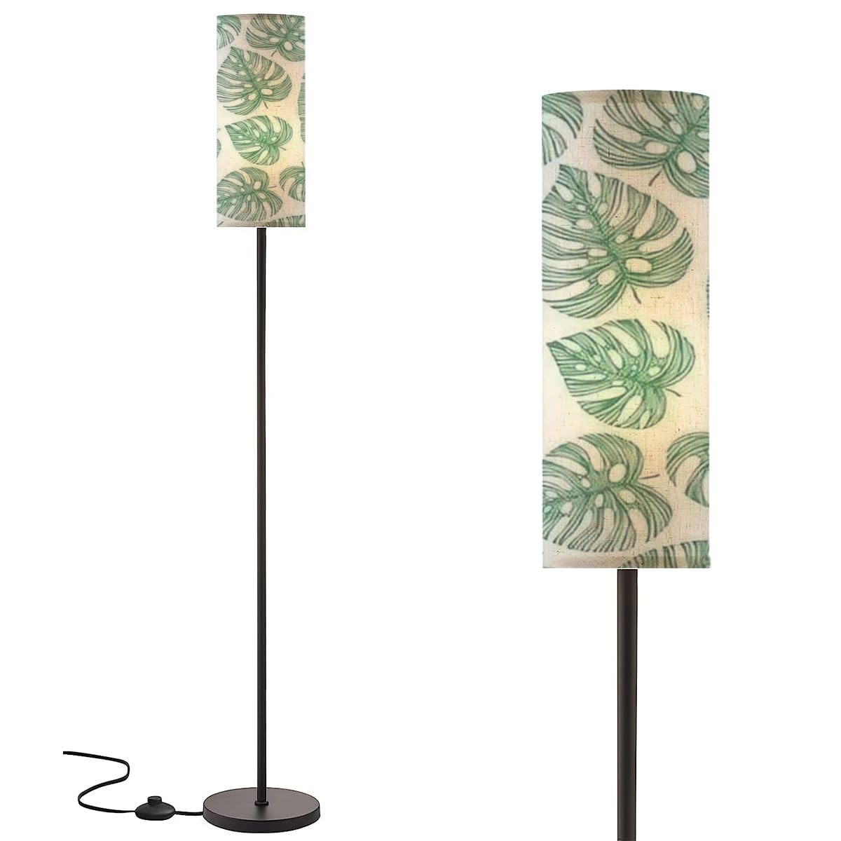 Modern Standing Lamps Vintage Rustic Tropical trendy exotic palm leaves Minimalist Floor Lamp Metal Pole Lamp with Linen Lampshade for Bedroom Living Room Office Nursery Reading Foot Switch