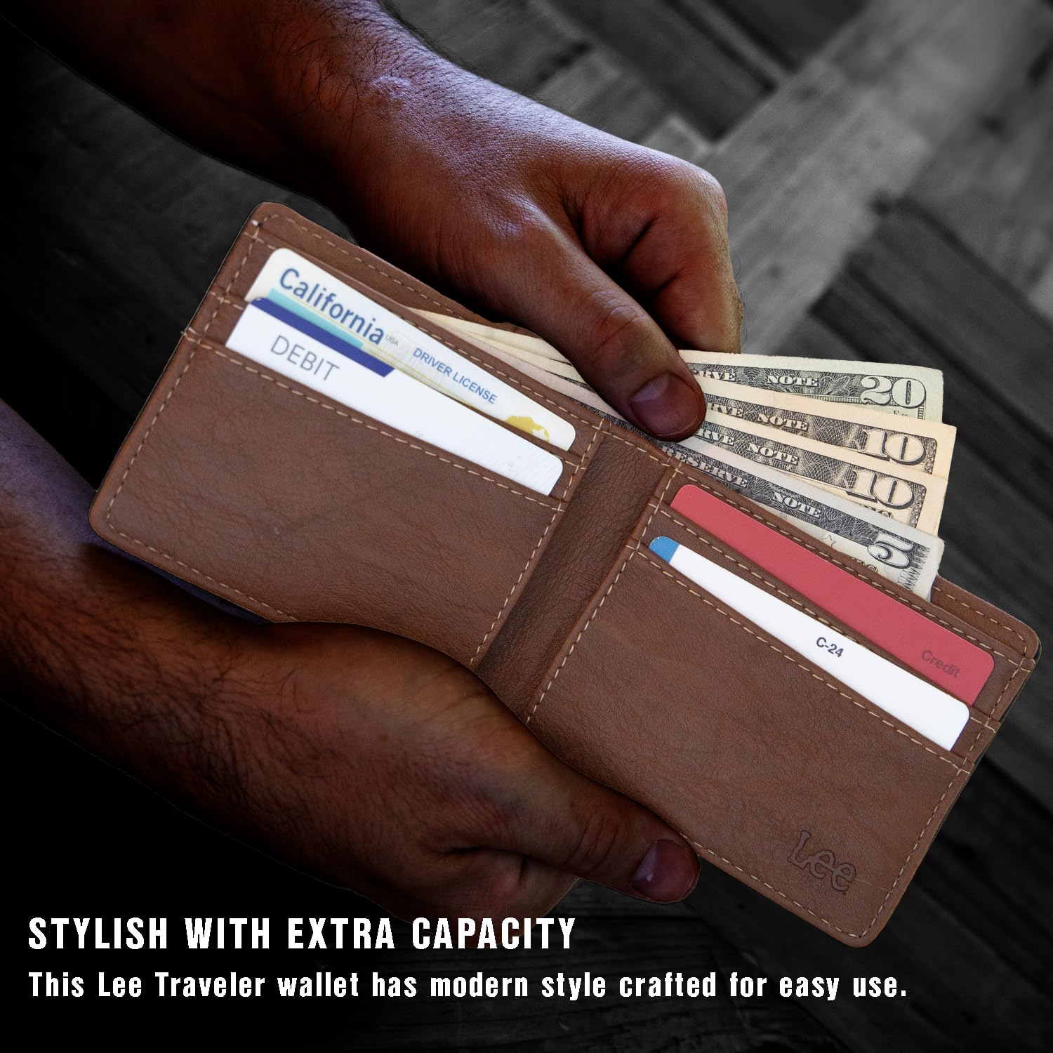 Lee Men’s Bifold Wallet Slim Casual Everyday Minimalist Cash and Card Holder (Black)