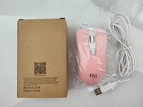 Rii Wired Mouse, USB Computer Mouse,RGB Optical Office Mice for PC,Computer,Laptop,Desktop,Windows,Chromebook (Pink)