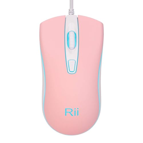 Rii Wired Mouse, USB Computer Mouse,RGB Optical Office Mice for PC,Computer,Laptop,Desktop,Windows,Chromebook (Pink)