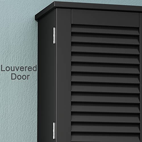 ChooChoo Bathroom Wall Cabinet with Towels Bar, 23.6" L x8.9 W x29.3 H MDF Material Medicine Cabinet, 2 Doors Over The Toilet Space Saver Storage Cabinet with Large Space, Black