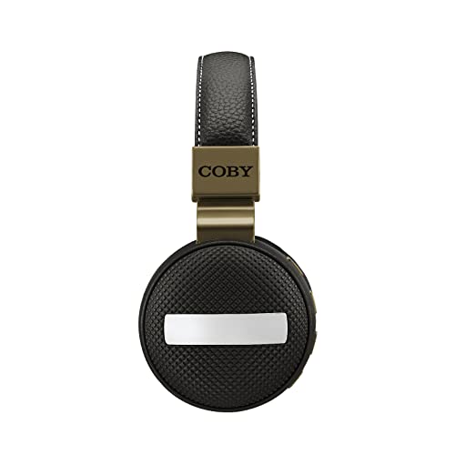Coby Bluetooth Wireless On-Ear Headphones - Portable Folding with Microphone, Music and Call Controls, FM Radio, 10 Hour Battery Life, 33 Feet / 10 Meter Range (Black Gold)