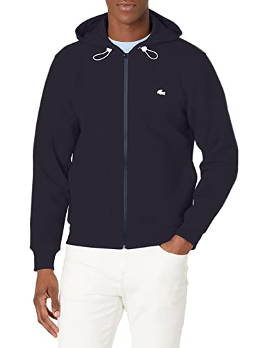 Lacoste Men's Long Sleeve Zipper Taping Hooded Sweatshirt, Abysm, XXL