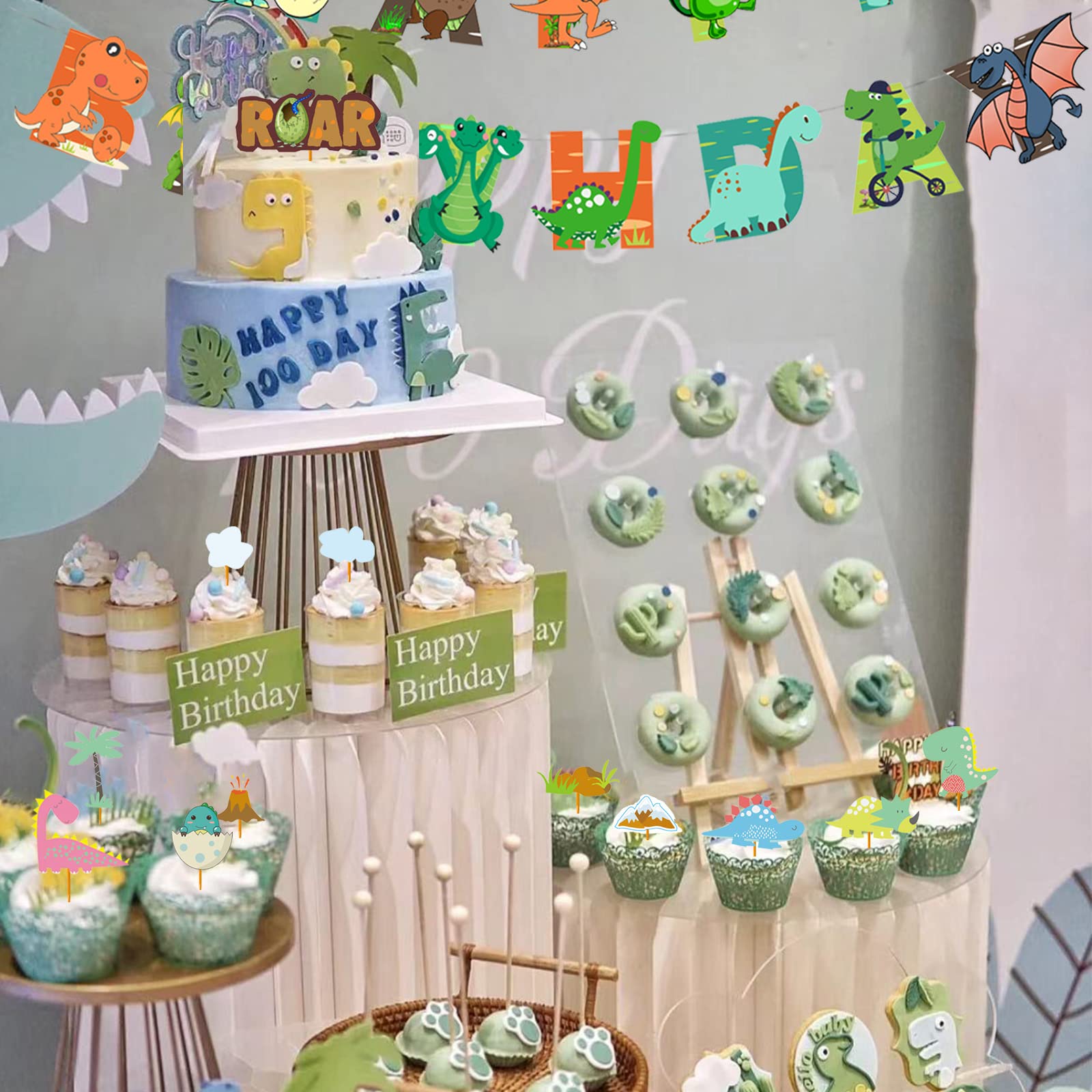 SEENS-Dinosaur Birthday Decorations Set - Birthday Gift for Kids -- 36 Pieces Birthday Party Decorations - Balloon Banner Cake Decoration"