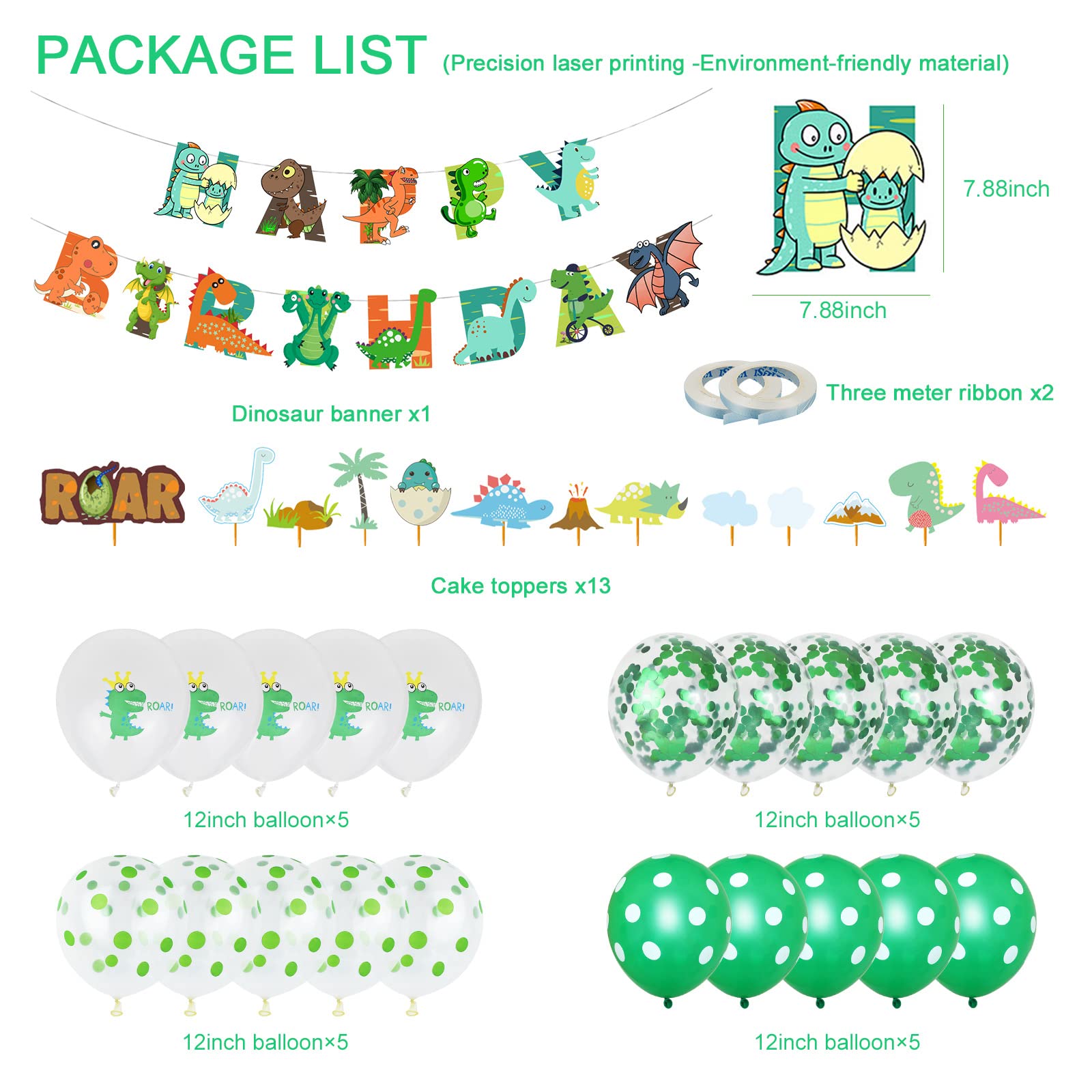SEENS-Dinosaur Birthday Decorations Set - Birthday Gift for Kids -- 36 Pieces Birthday Party Decorations - Balloon Banner Cake Decoration"
