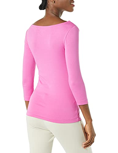 Amazon Essentials Women's Slim-Fit 3/4 Sleeve Boat Neck T-Shirt, Bright Pink, Large
