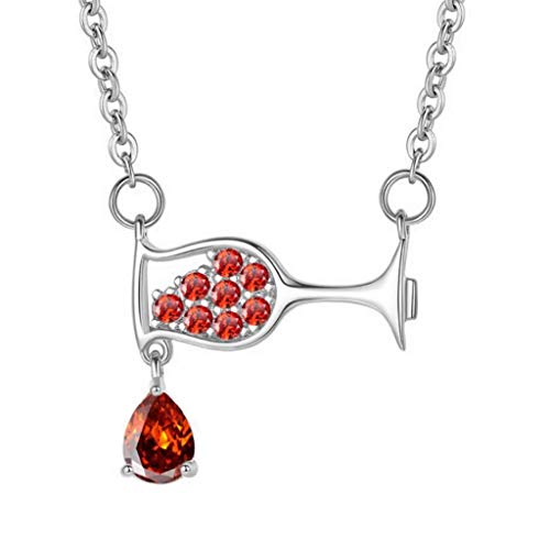 FILOL Women's Fashion Necklace Ladies Crystal Water Drop Wine Glass Pendant Necklace Charms Jewelry Gift (D)