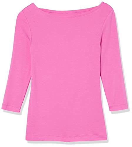 Amazon Essentials Women's Slim-Fit 3/4 Sleeve Boat Neck T-Shirt, Bright Pink, Large