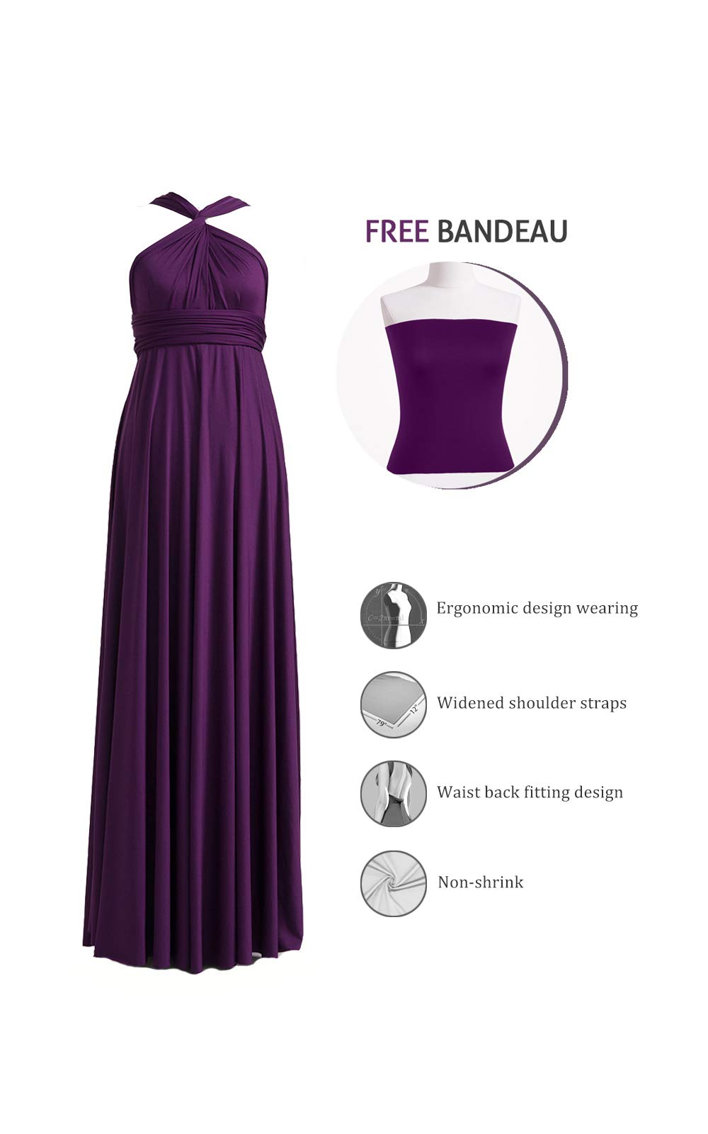 72styles Bridesmaid Dresses Long V Neck Elegant Off Shoulder Wedding Evening Dress Bridesmaid Dress Convertible Multi-Way Dress