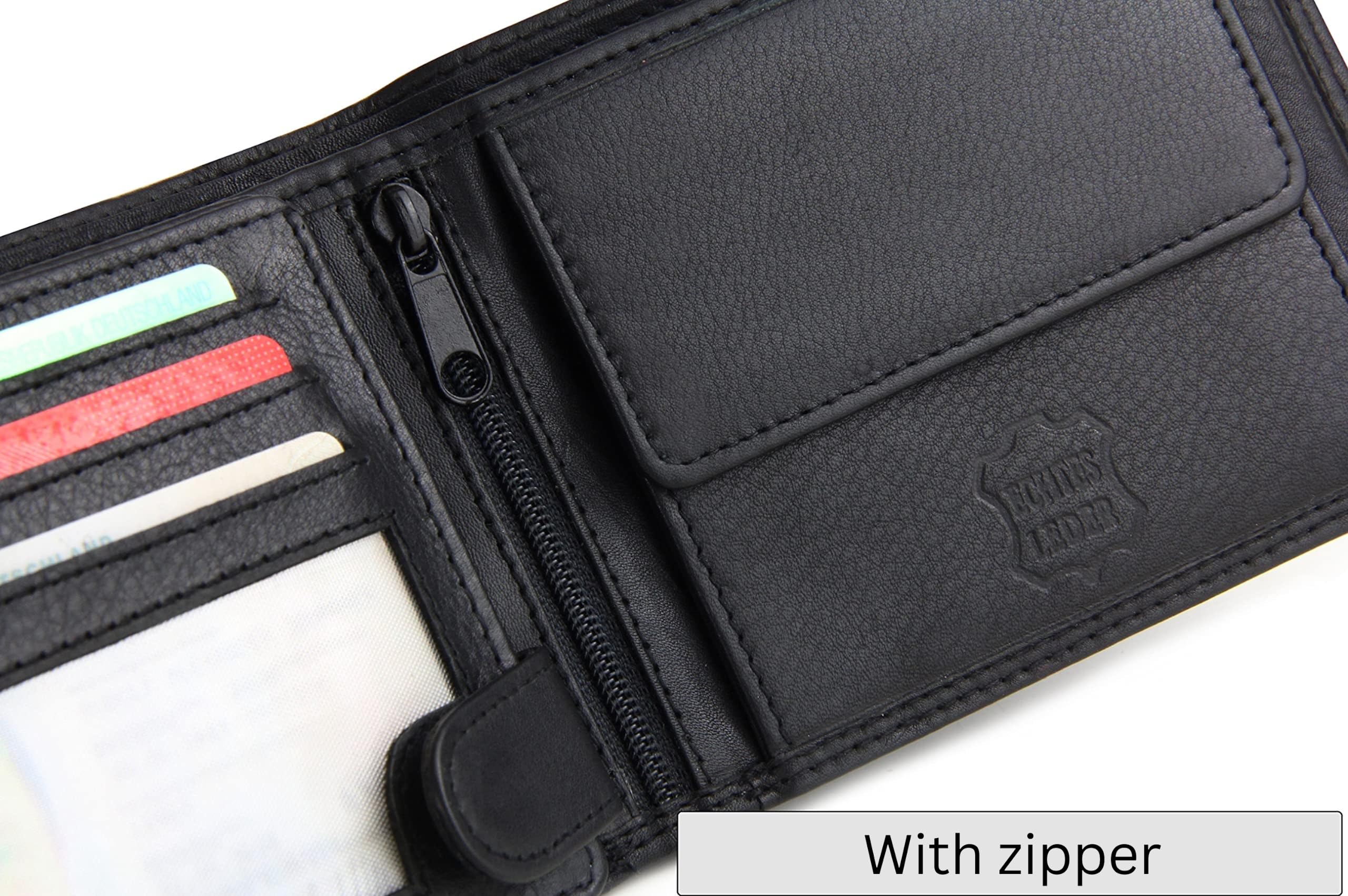 Frentree Mens Nappa Leather Wallet, 12 card slots Trifold with RFID Protection, landscape format Billfold, Black