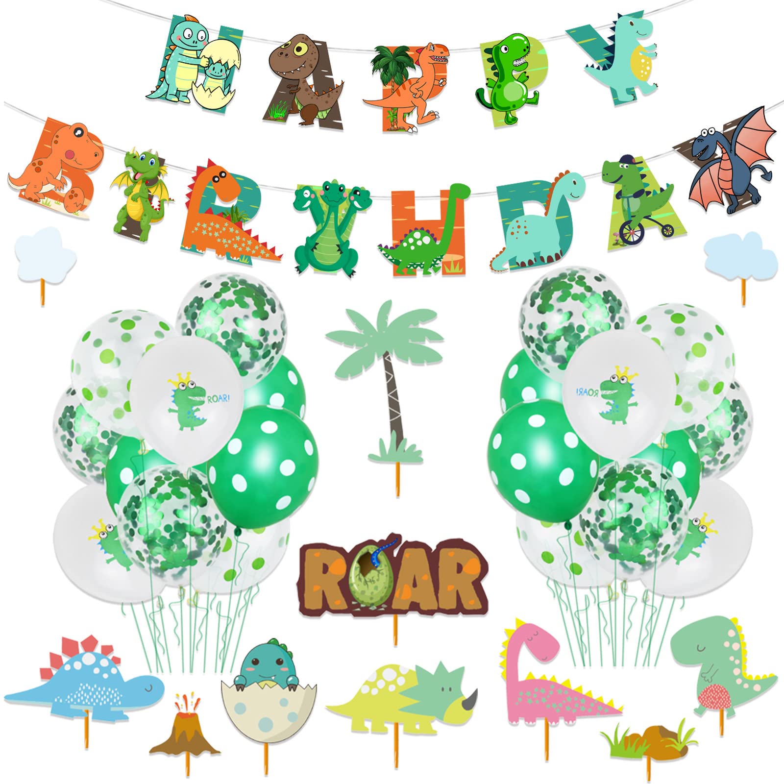SEENS-Dinosaur Birthday Decorations Set - Birthday Gift for Kids -- 36 Pieces Birthday Party Decorations - Balloon Banner Cake Decoration"