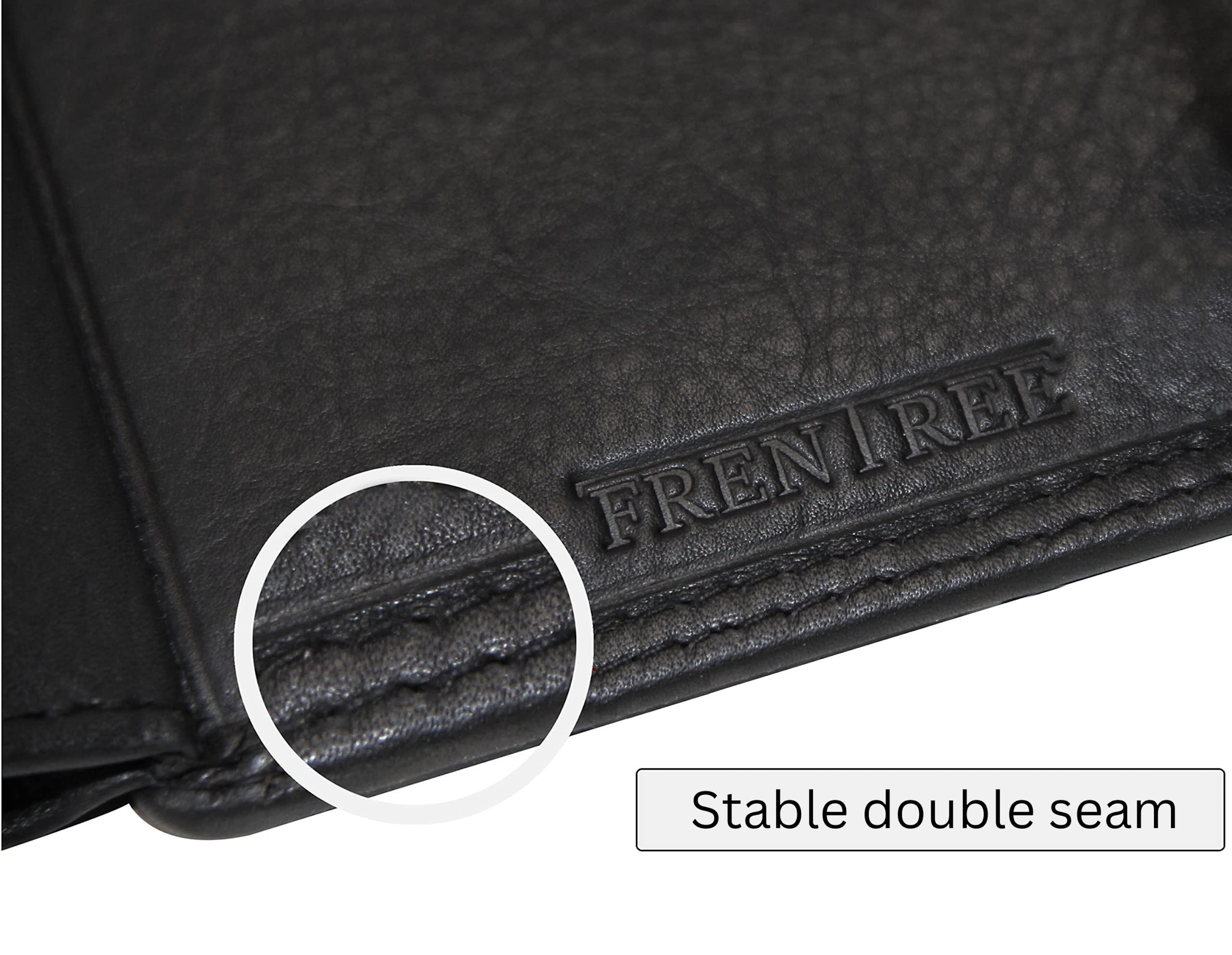 Frentree Mens Nappa Leather Wallet, 12 card slots Trifold with RFID Protection, landscape format Billfold, Black