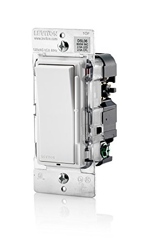Leviton DSL06-1LZ Decora Universal Rocker Slide Dimmer 300-Watt LED and CFL/600-Watt Incandescent, 1-Pack, White/Ivory/Light Almond