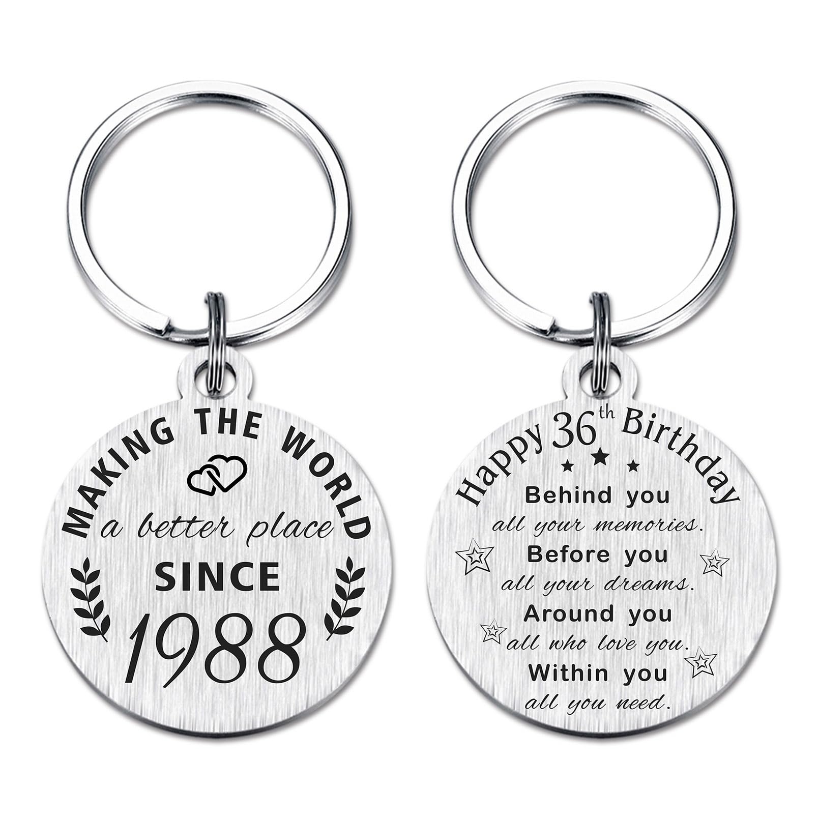 ABNTY 36th Birthday Gifts for Women Men, 36 Year Old Birthday Keychain, Born in 1989 Gifts, 1989 Birthday Decorations