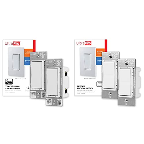 UltraPro Z-Wave in-Wall Rocker Smart Dimmer 2-Pack + UltraPro Z-Wave in-Wall Rocker Add-On Switch 2-Pack