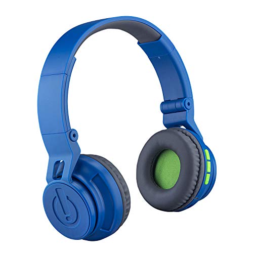 eKids Wireless Bluetooth Kids Headphones with Microphone, Portable Volume Reduced to Protect Hearing Rechargeable Battery, Adjustable Kids Headband for School Home or Travel Blue