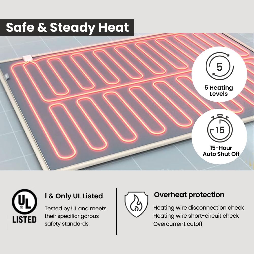 ILWOUL Heated Mattress Pad Heating pad Machine Washable, Auto 15 Hours Shut Off, 5 Heating Setting, Radiation Blocking, Tencel Material, Bed Warmer with Dual Controller, UL Listed (Double)