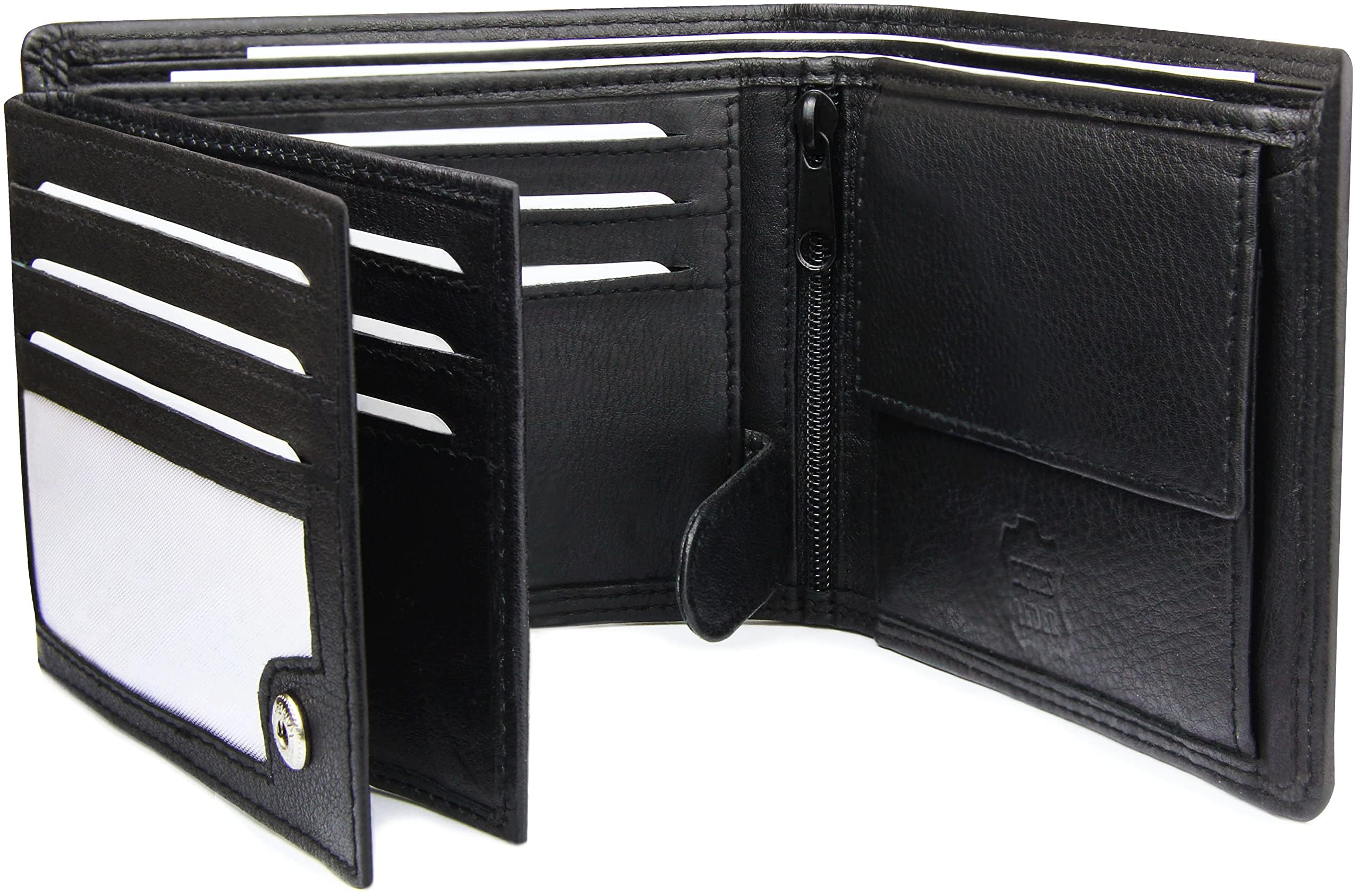 Frentree Mens Nappa Leather Wallet, 12 card slots Trifold with RFID Protection, landscape format Billfold, Black