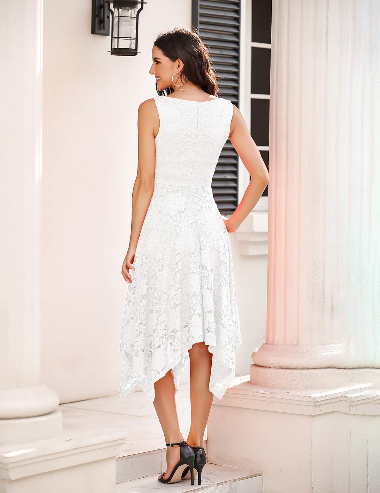 Meetjen Summer Floral Lace Dress Cocktail Prom Graduation A Line Bridal Shower Wedding Guest Dresses Plus Size White 2XL