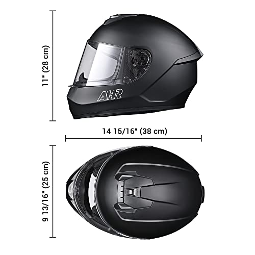 AHR Full Face Motorcycle Helmet Lightweight Street Bike Helmet with Storage Bag Great Ventilation & Streamlined Design for Touring Racing, Run-F3 DOT Approved (Matte Black, XX-Large)
