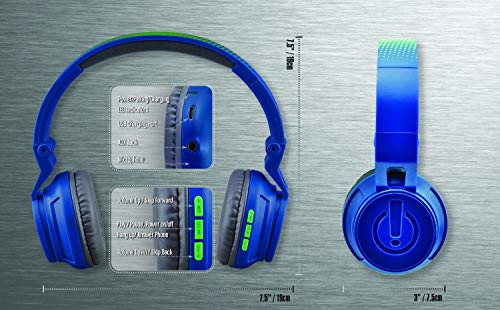 eKids Wireless Bluetooth Kids Headphones with Microphone, Portable Volume Reduced to Protect Hearing Rechargeable Battery, Adjustable Kids Headband for School Home or Travel Blue