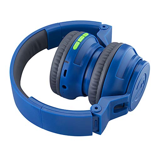 eKids Wireless Bluetooth Kids Headphones with Microphone, Portable Volume Reduced to Protect Hearing Rechargeable Battery, Adjustable Kids Headband for School Home or Travel Blue