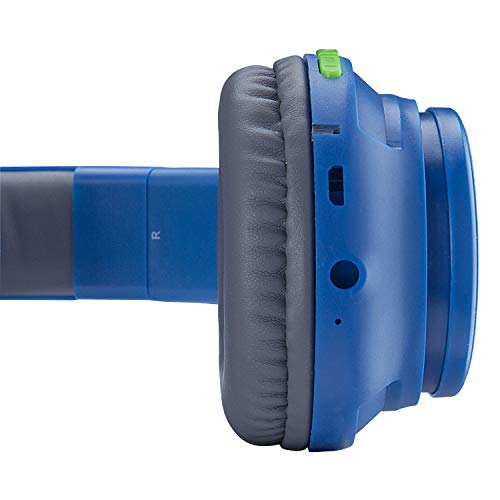eKids Wireless Bluetooth Kids Headphones with Microphone, Portable Volume Reduced to Protect Hearing Rechargeable Battery, Adjustable Kids Headband for School Home or Travel Blue