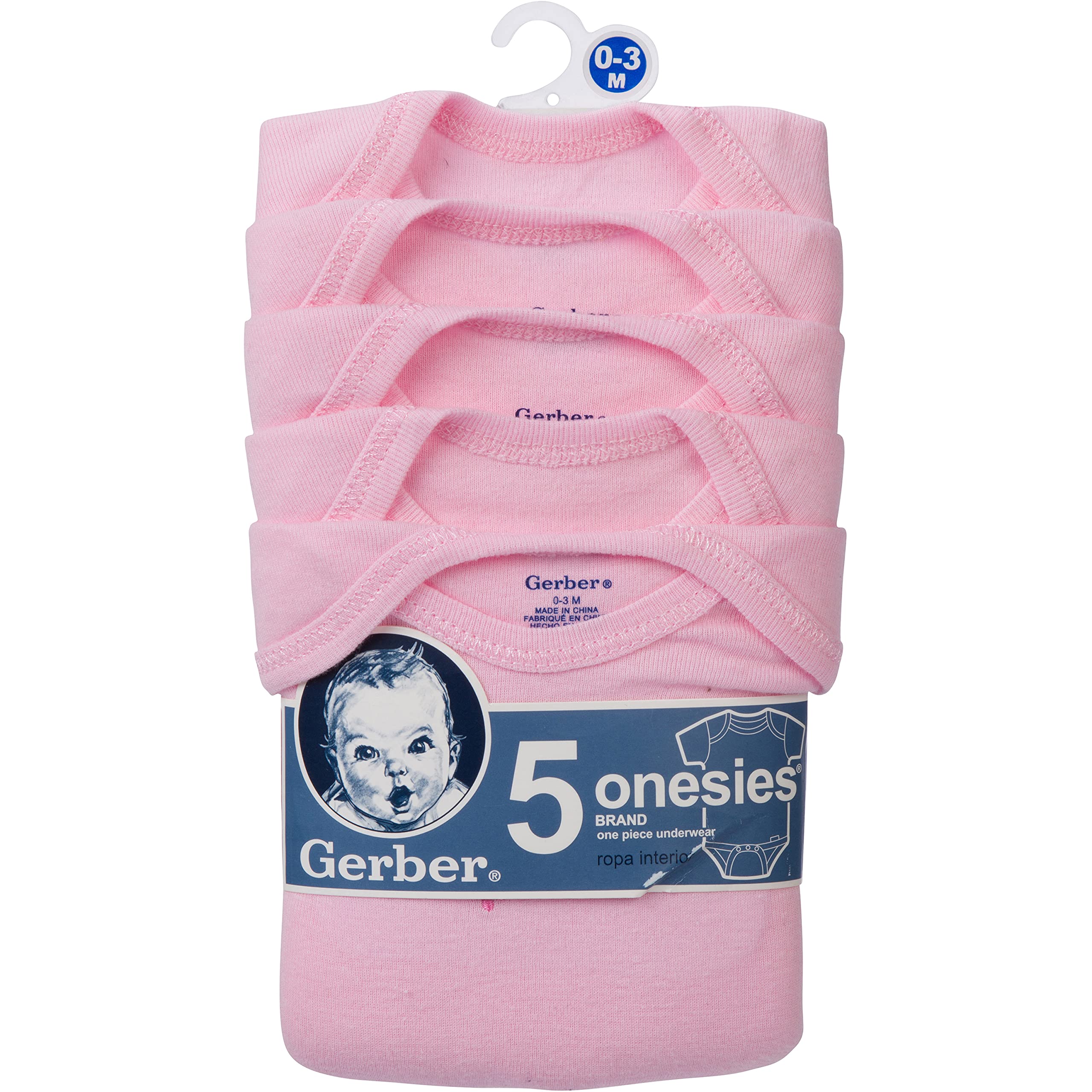 Gerber Baby 5-Pack Solid Onesies Bodysuits, Pink, 6-9 Months