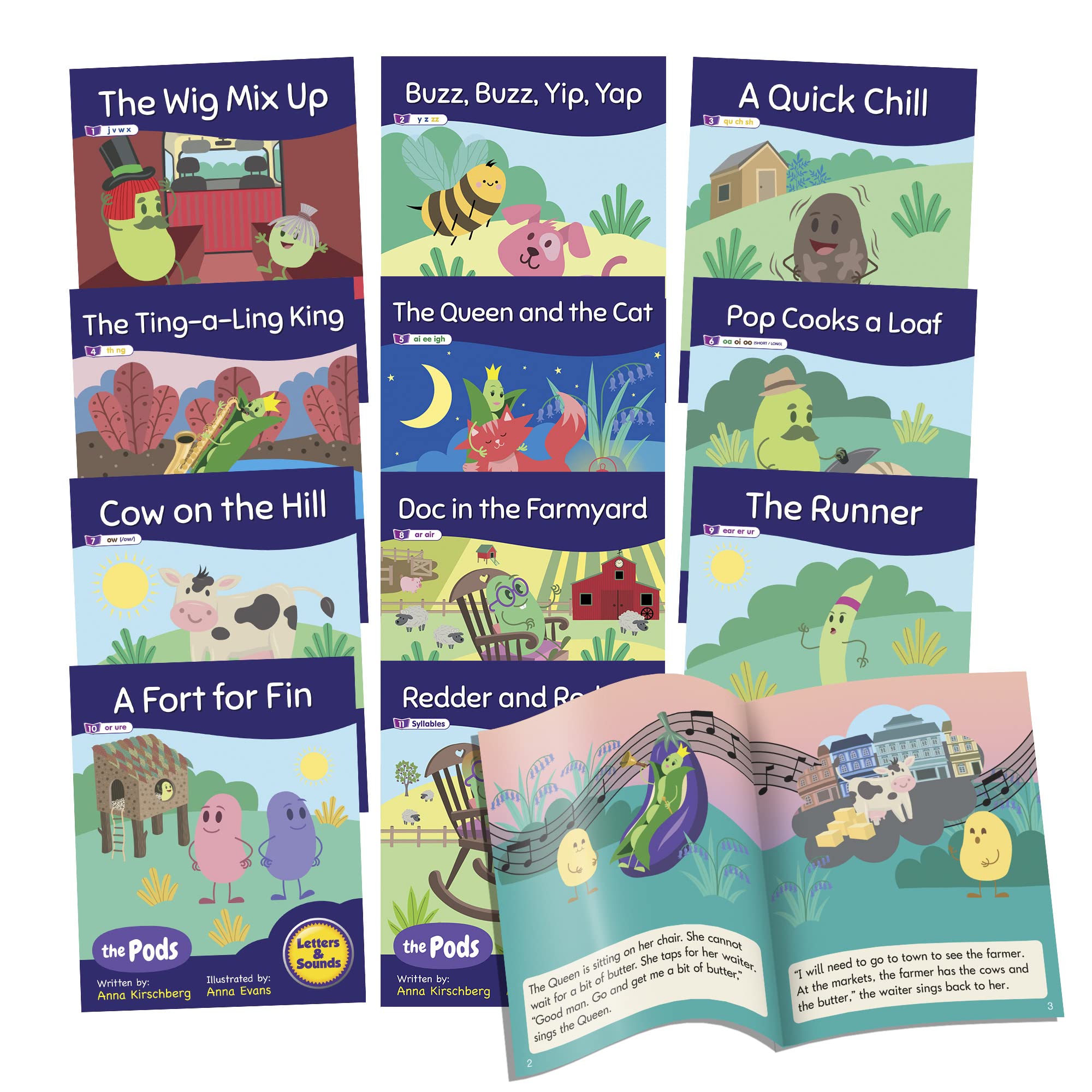 Junior Learning Decodable Readers The Pods â Phase 3 Phonics: The Science of Reading, Easy decodable Texts, Beginning Readers, with 12 Books, for Ages 5+, Grade K