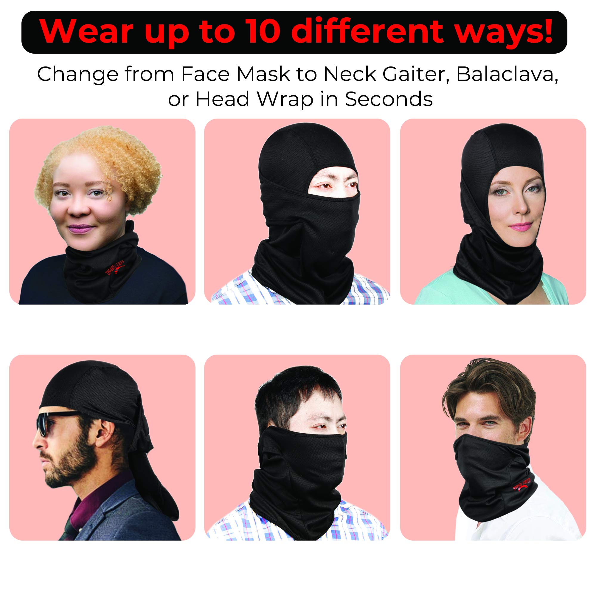 Badass Moto Motorcycle Balaclava Face Mask Men, Black Ski Mask for Men, Motorcycle Mask, Neck Gaiter, Full Face Mask Protects from Dust, Sun, Wind, Breathable Motorcycle Riding Gear Fits Under Helmet