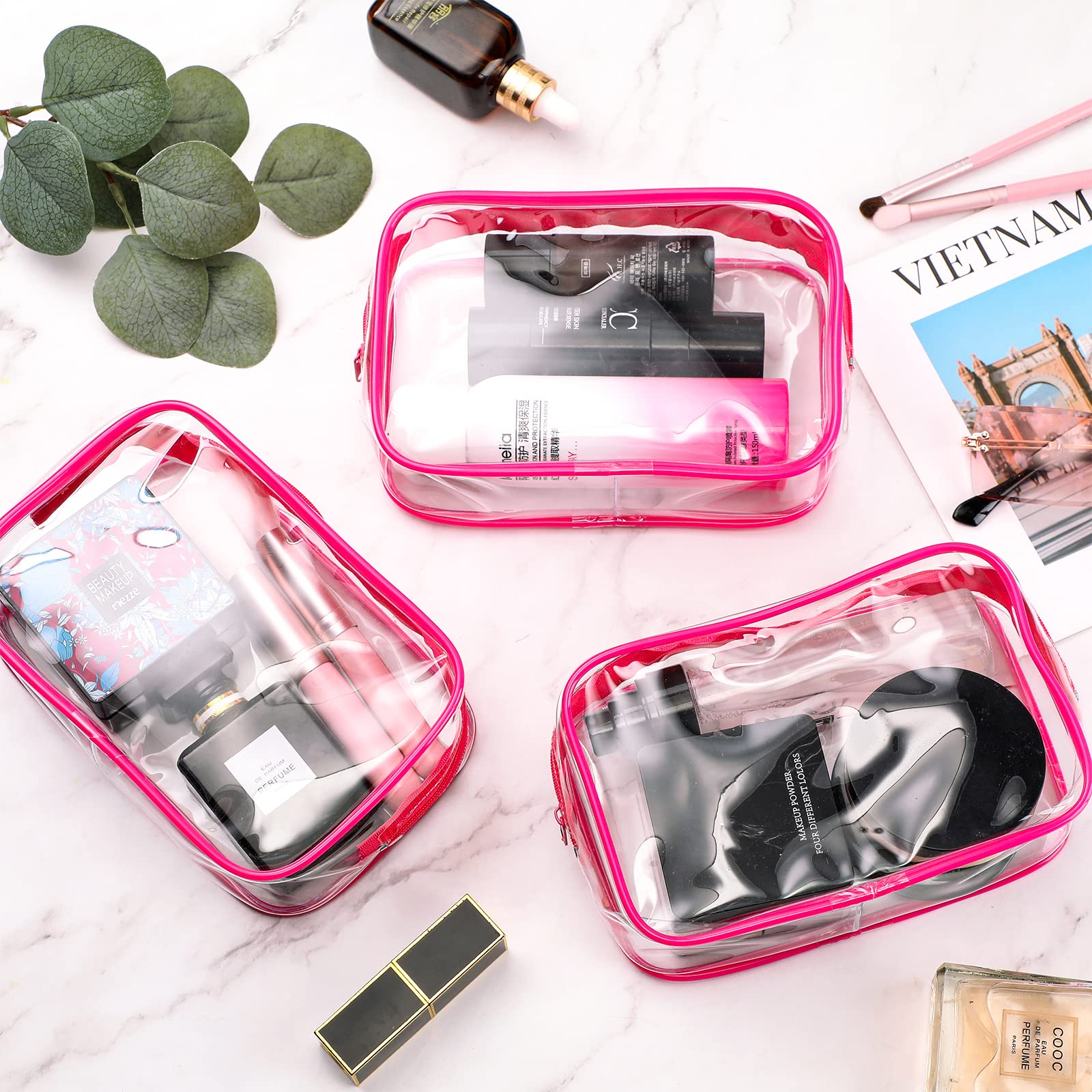 Weewooday 12 Pieces Clear Cosmetics Bag PVC Zippered Clear Toiletry Carry Pouch Cosmetic Makeup Bag Waterproof Makeup Vinyl Plastic Organizer Case for Vacation Bathroom